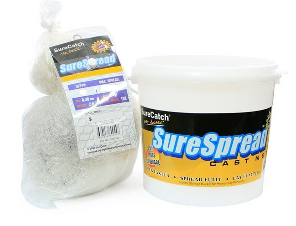 Sure Catch Surespread Nylon Cast Net Bottom Pocket 9ft Drop 1in Mesh ...